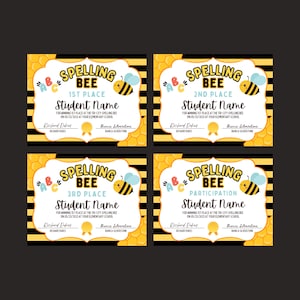 Editable Spelling Bee Certificates School Award Template (canva) - Etsy