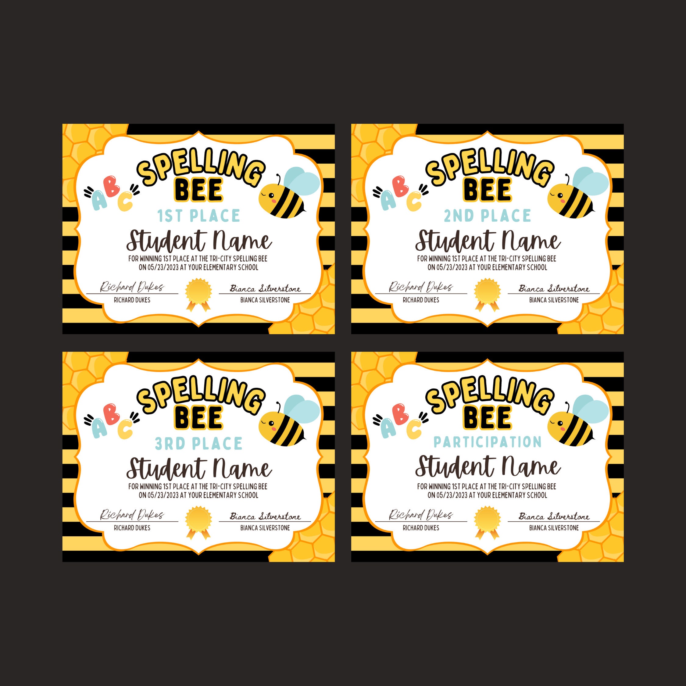 Editable Spelling Bee Certificates Spelling Bee Printable - Etsy