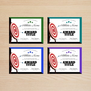 Editable Archery Team Certificate, Archery Awards, Printable Archer ...