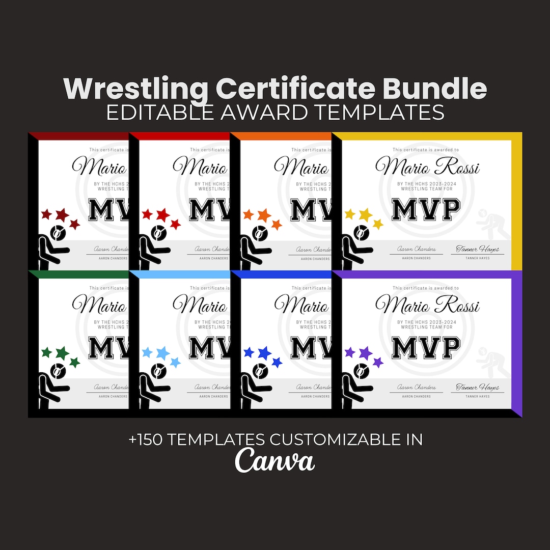 Editable Wrestling Awards, Wrestler Award Certificate Bundle, Template ...