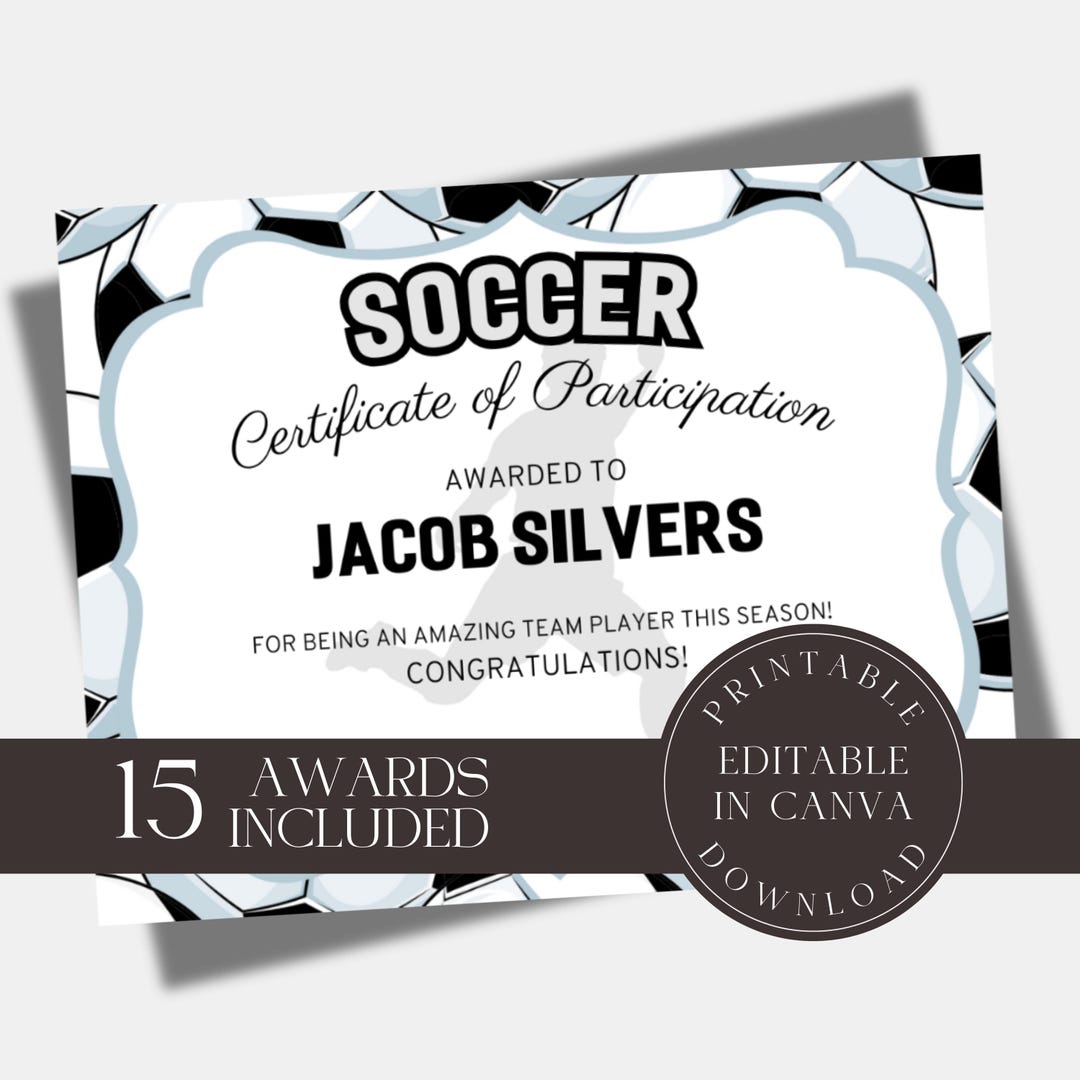 Editable Soccer Award Certificate Bundle Template Bundle Printable Team ...