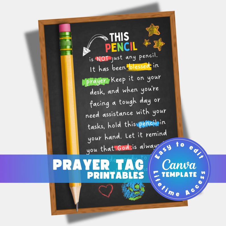 Pencil Prayer Tag, Editable Sunday School Blessing Card, Back to School ...