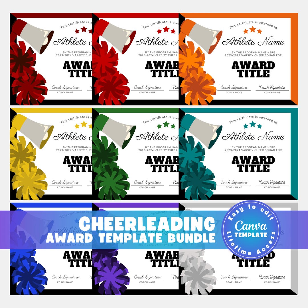 Editable Cheerleading Awards Template, Custom Cheer Award Certificates ...