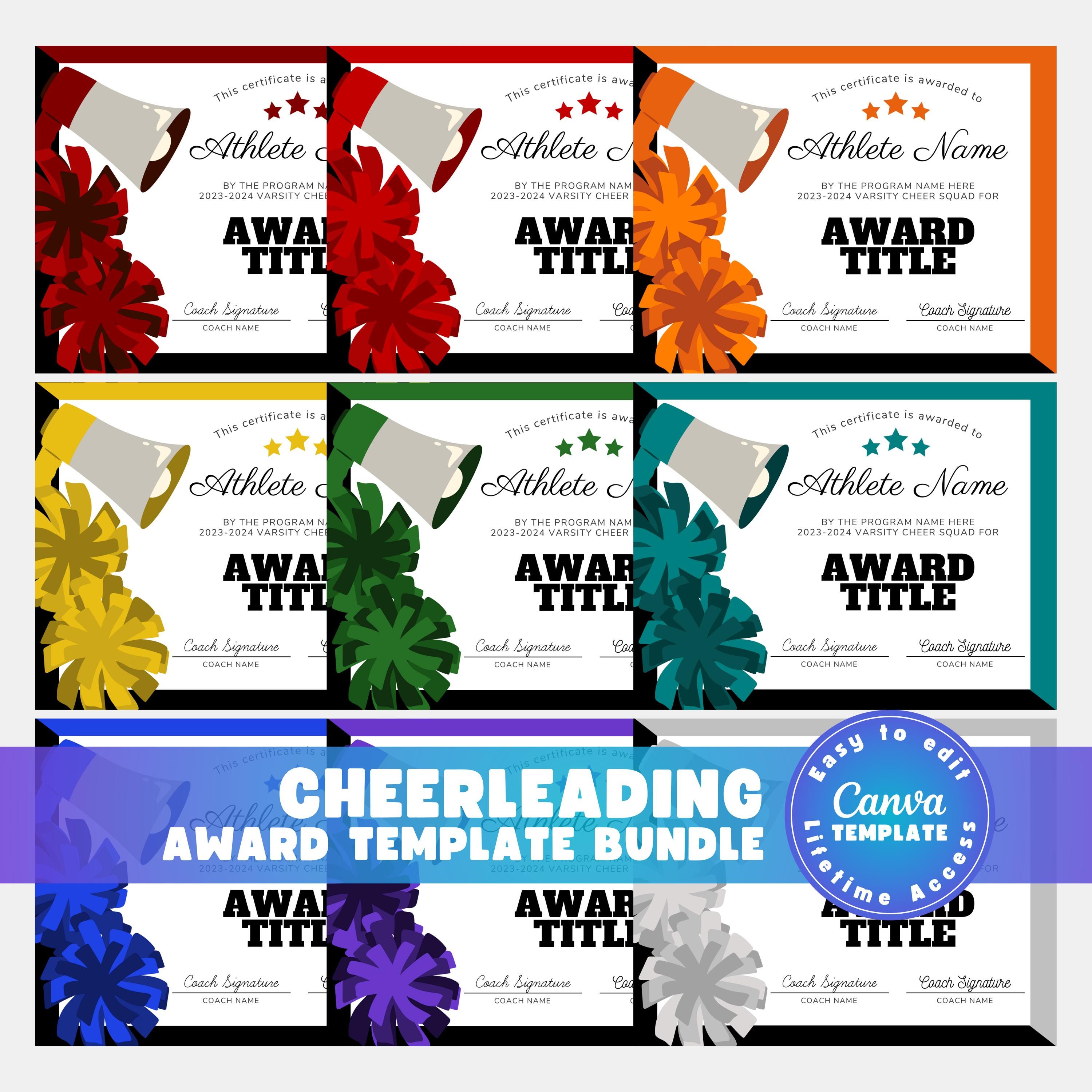 Editable Cheerleading Awards Template, Custom Cheer Award Certificates ...