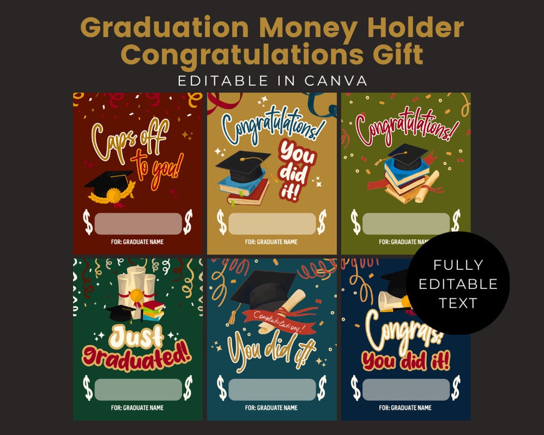 Editable Graduation Money Card, Money Card Holder PNG Bundle, Money ...