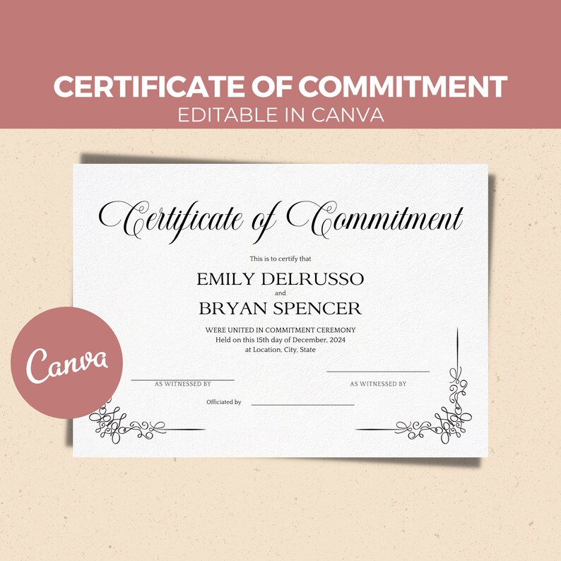 Printable Commitment Certificate Template Certificate of - Etsy