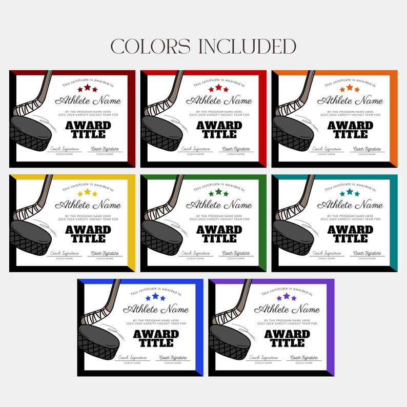Editable Hockey Award Certificates Team Party Gift (canva Template) - Etsy