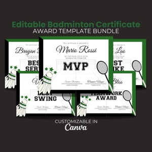 Editable Badminton Certificate Bundle, Badminton Award, Printable ...