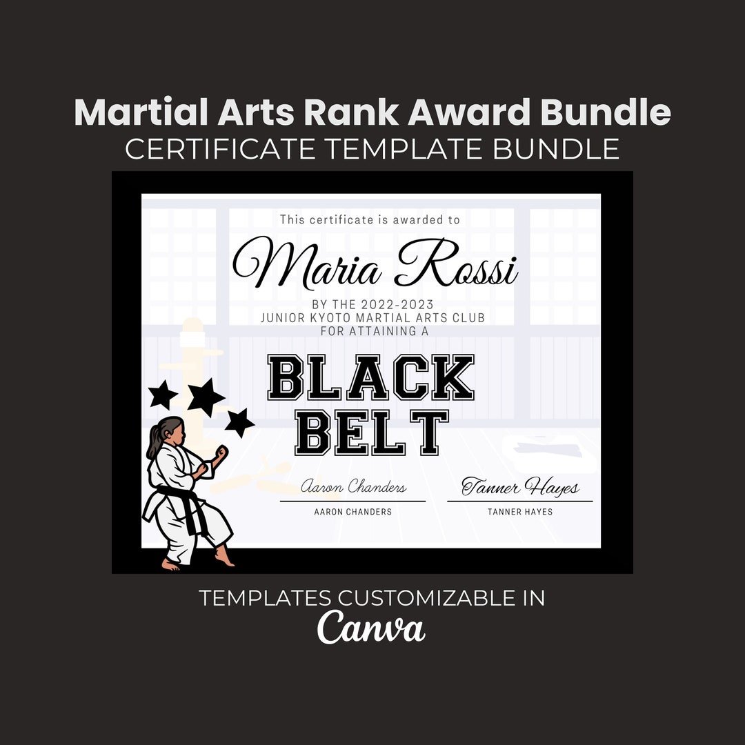 Martial Arts Belt Certificate Template, DIY Karate Participation Award ...
