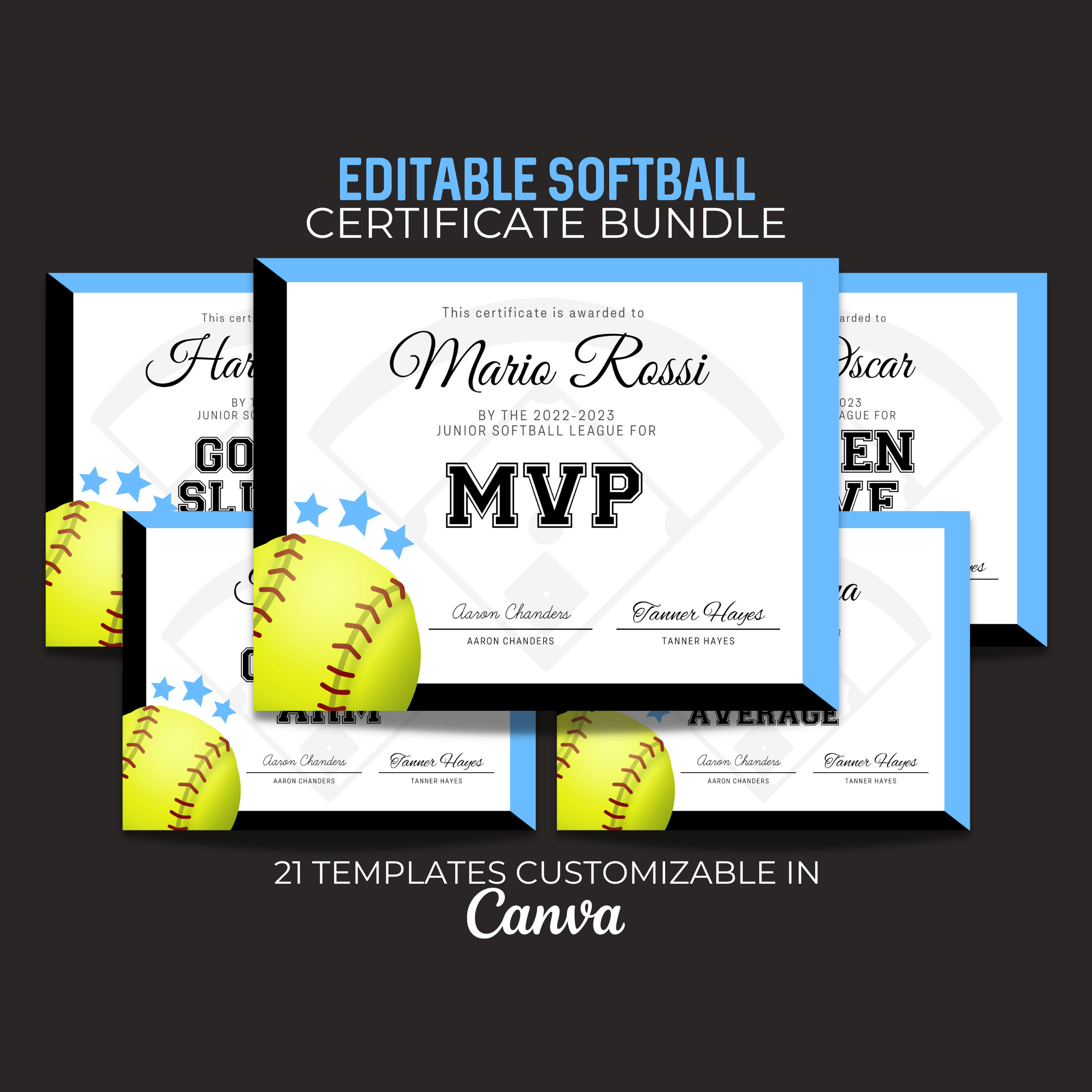 Editable Softball Award Certificate Bundle Canva Template - Etsy