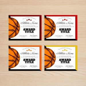 Editable Basketball Awards Template, Custom Bball Award Certificates ...