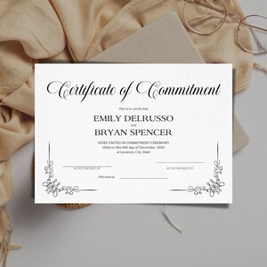 Printable Commitment Certificate Template, Certificate of Marriage ...