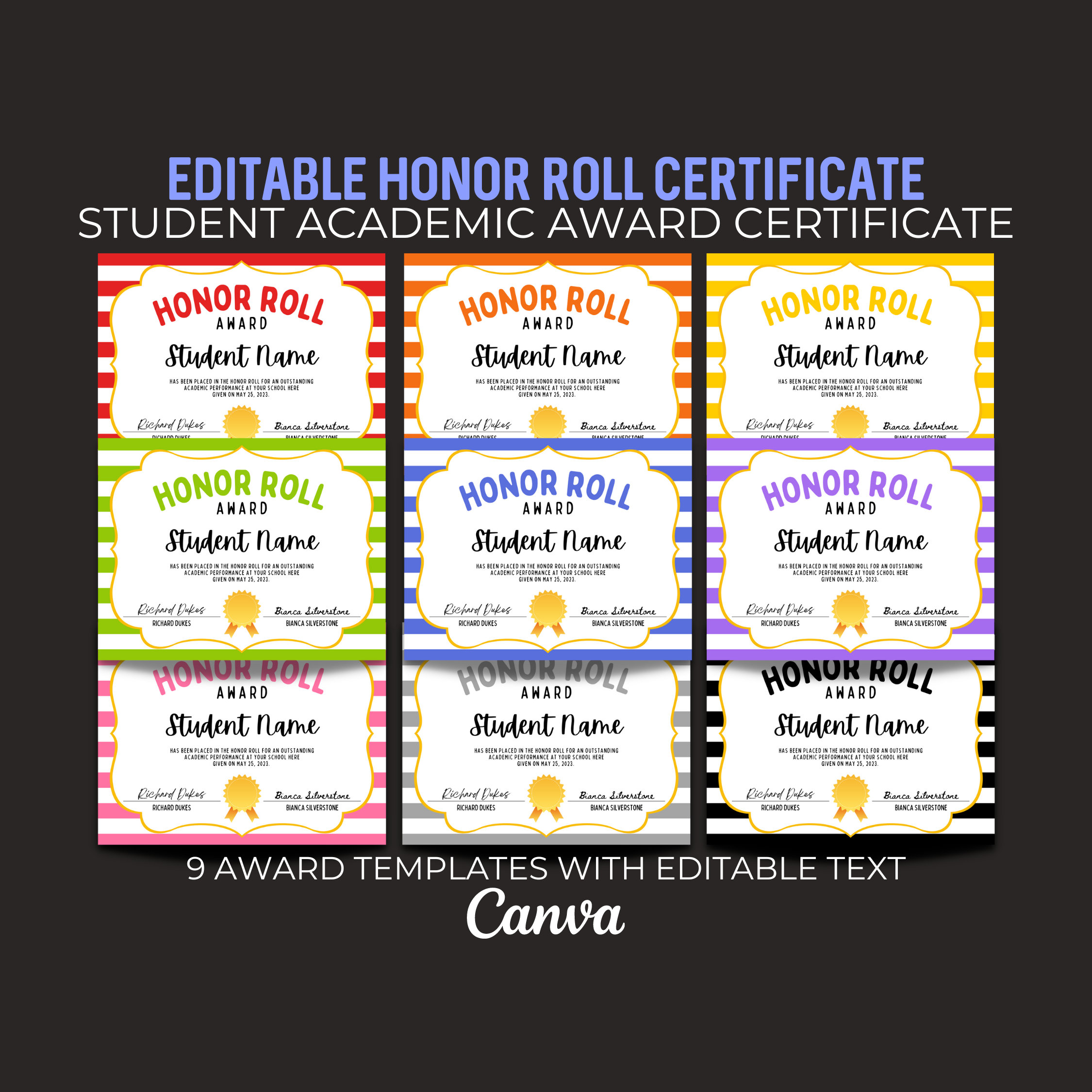 Editable School Honor Roll Certificate Classroom Academic - Etsy