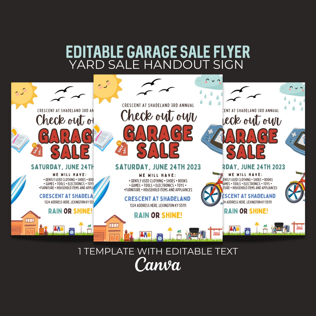 Editable Yard Sale Flyer Garage Sale Flyer Neighborhood Yard - Etsy