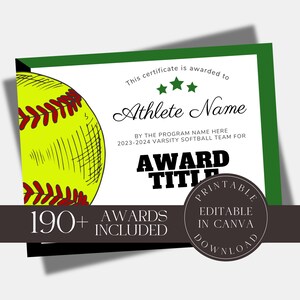 Editable Softball Awards Printable Softball Team Certificate Bundle ...
