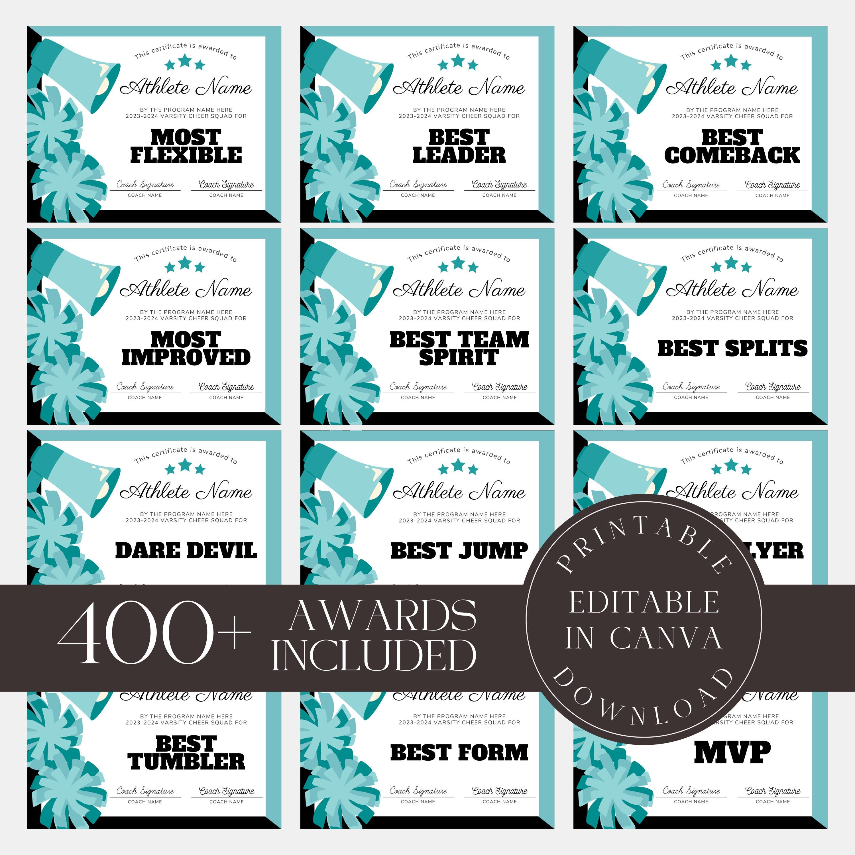 Editable Cheerleading Award Certificates Cheer Squad Appreciation ...