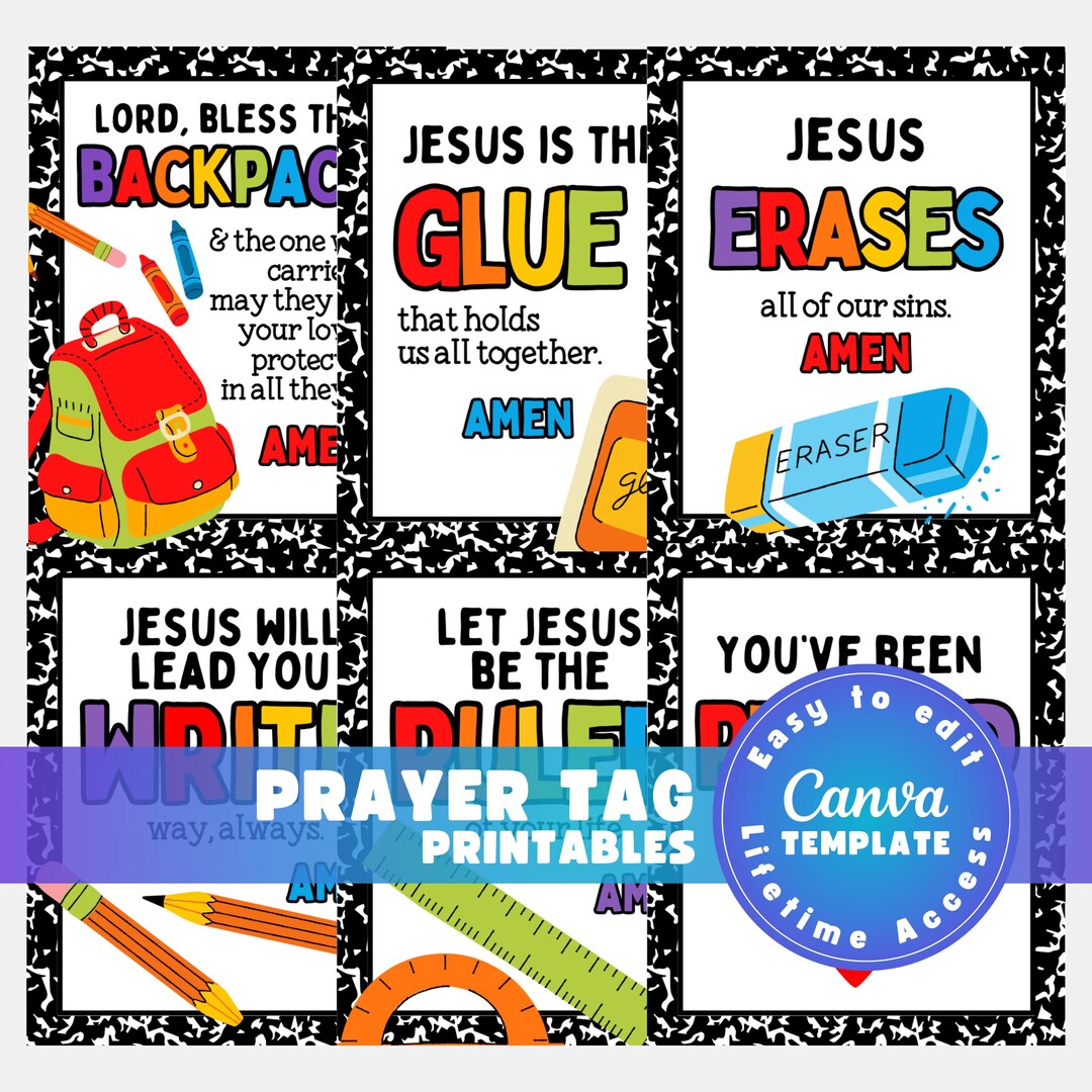 Editable Backpack Prayer Tags School Blessing Cards (canva Template) - Etsy