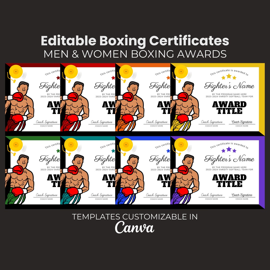 Editable Boxing Certificate, Boxing Team Awards, Printable Boxer Award ...