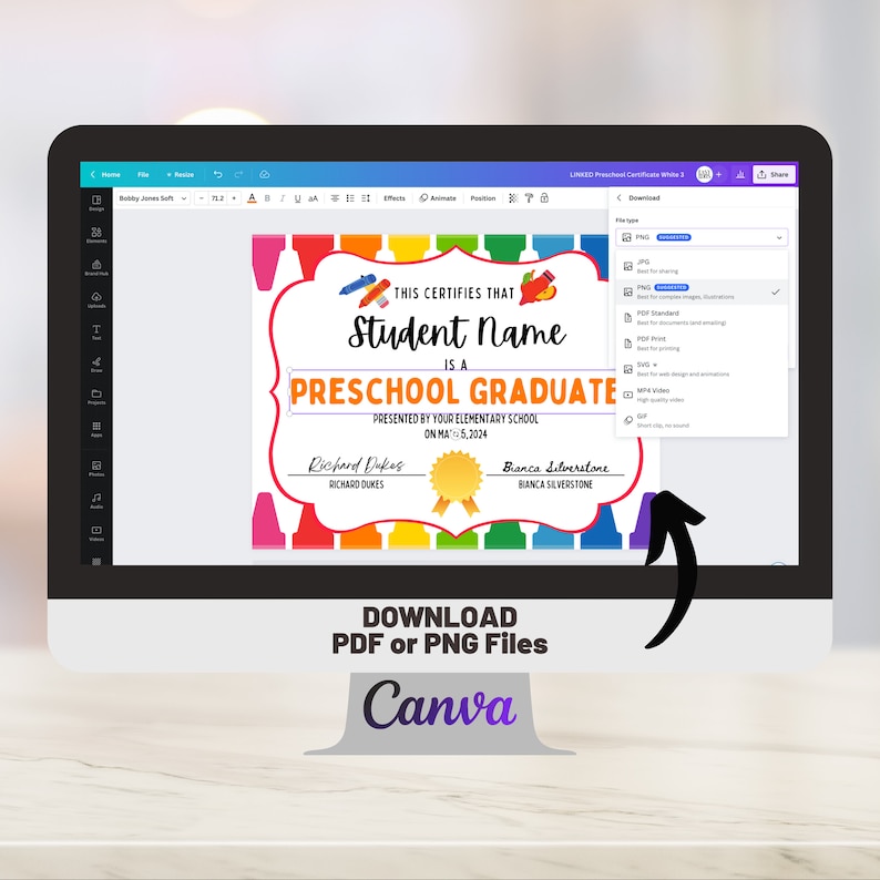 Pre-k Award Certificate Template, Editable Preschool Graduation Diploma ...