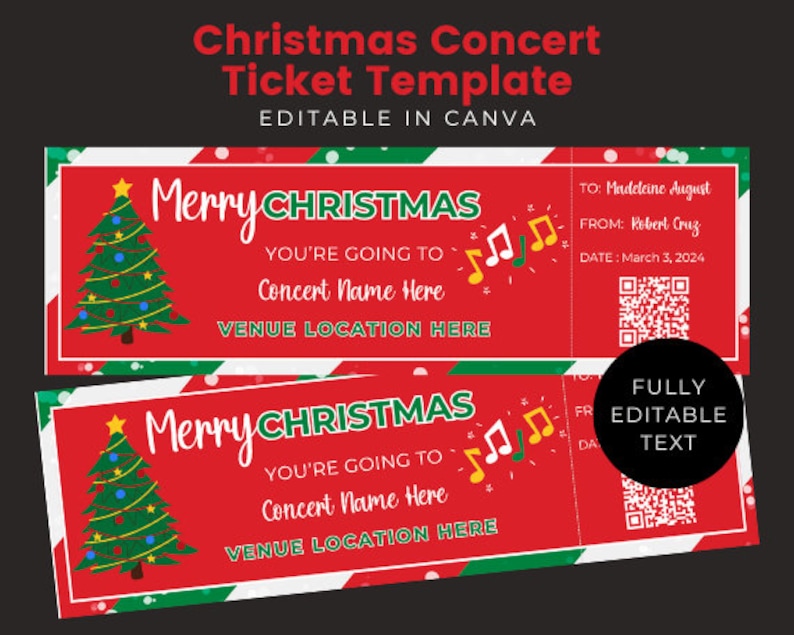 Editable Christmas Concert Ticket Editable Canva Template - Etsy UK
