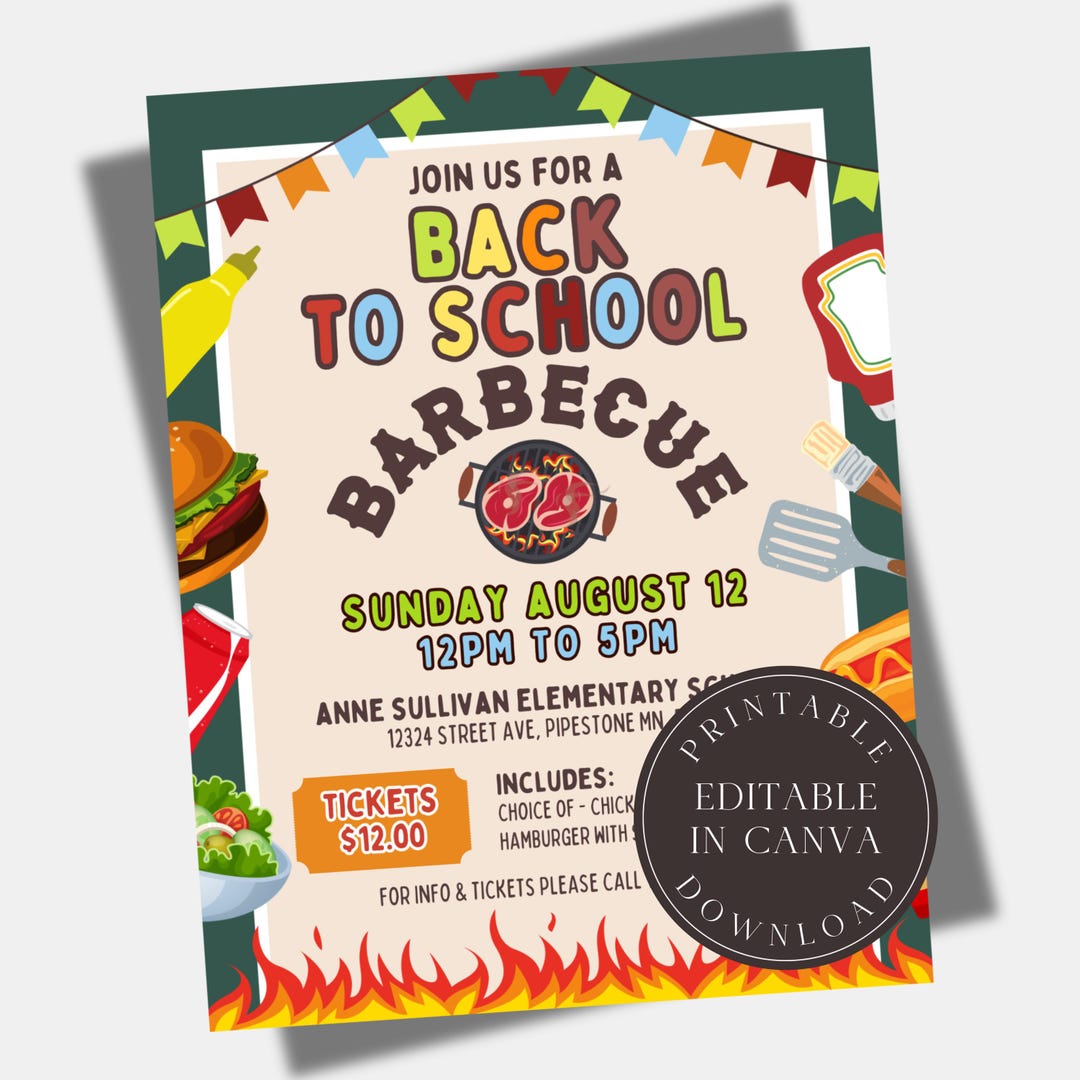 Editable Back to School Barbecue Flyer Printable Back to School BBQ ...