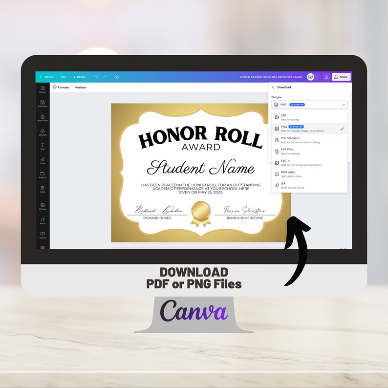 Editable School Honor Roll Certificate Academic Excellence Award (canva ...