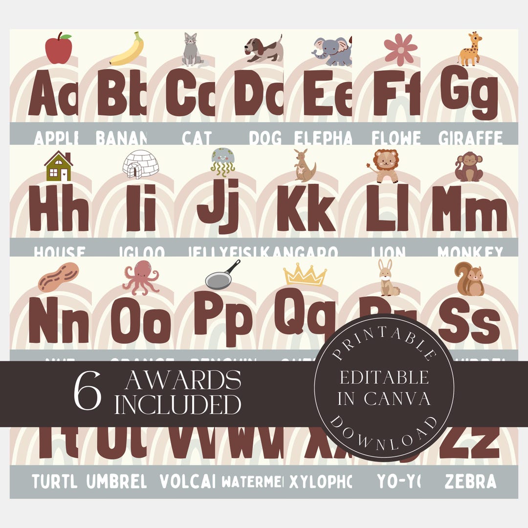 Boho Rainbow Alphabet Classroom Posters Editable Letter Printable ...