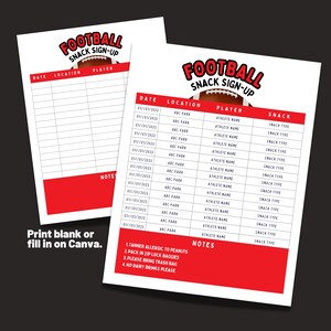 Editable Football Snack Sign up Sheet Game Day Schedule Template ...