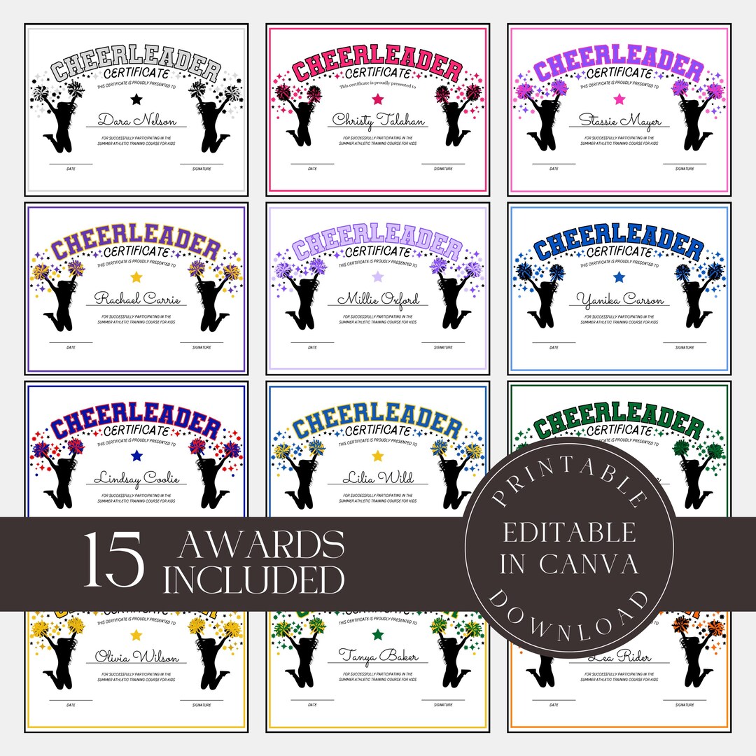 Editable Cheerleading Award Certificate Template Bundle, Team Party ...