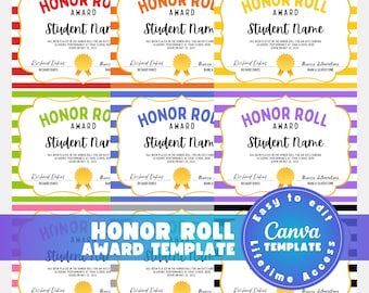Honor Roll Certificate Template | Canva Editable Academic Award | Gold ...