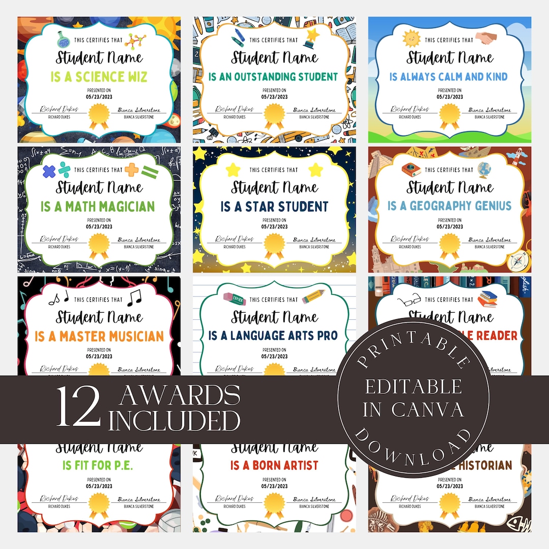 Editable School Award Certificate Bundle Elementary Classroom Printable ...