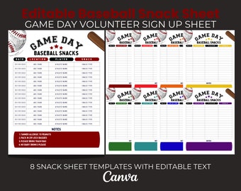 Editable Baseball Team Snack Sign up Sheet, Tball Schedule Canva ...