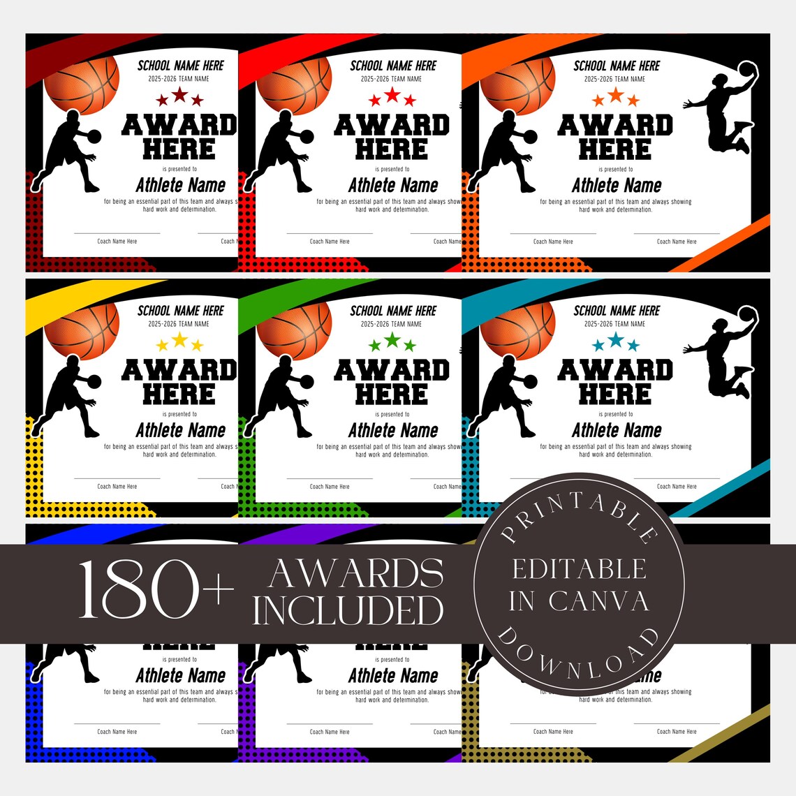 Editable Basketball Awards Template, Custom Bball Award Certificates ...