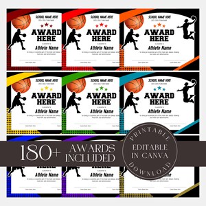 Basketball Award Certificate Bundle Editable Canva Template (digital ...