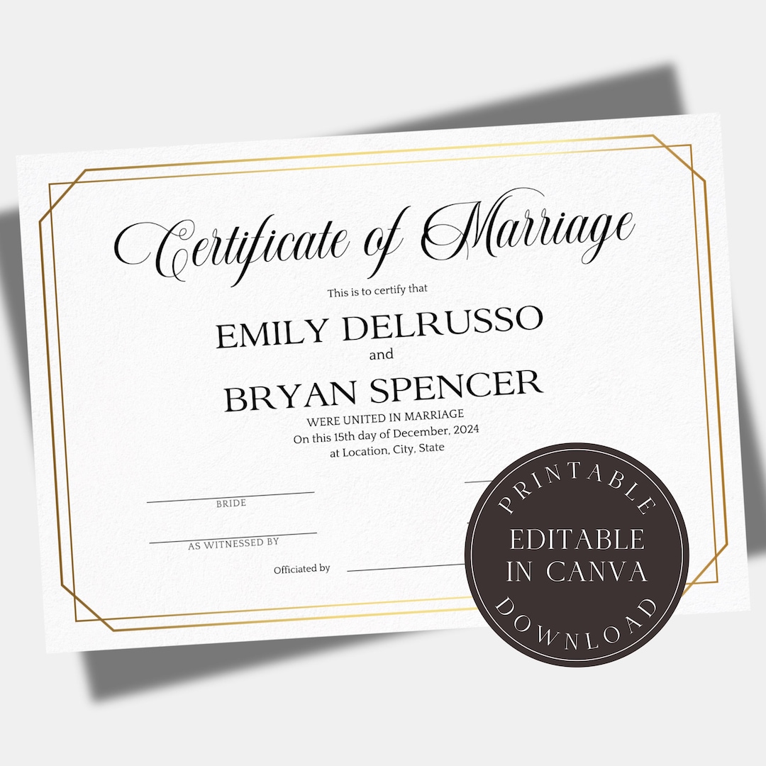 Editable Wedding Certificate Template Certificate of Marriage ...