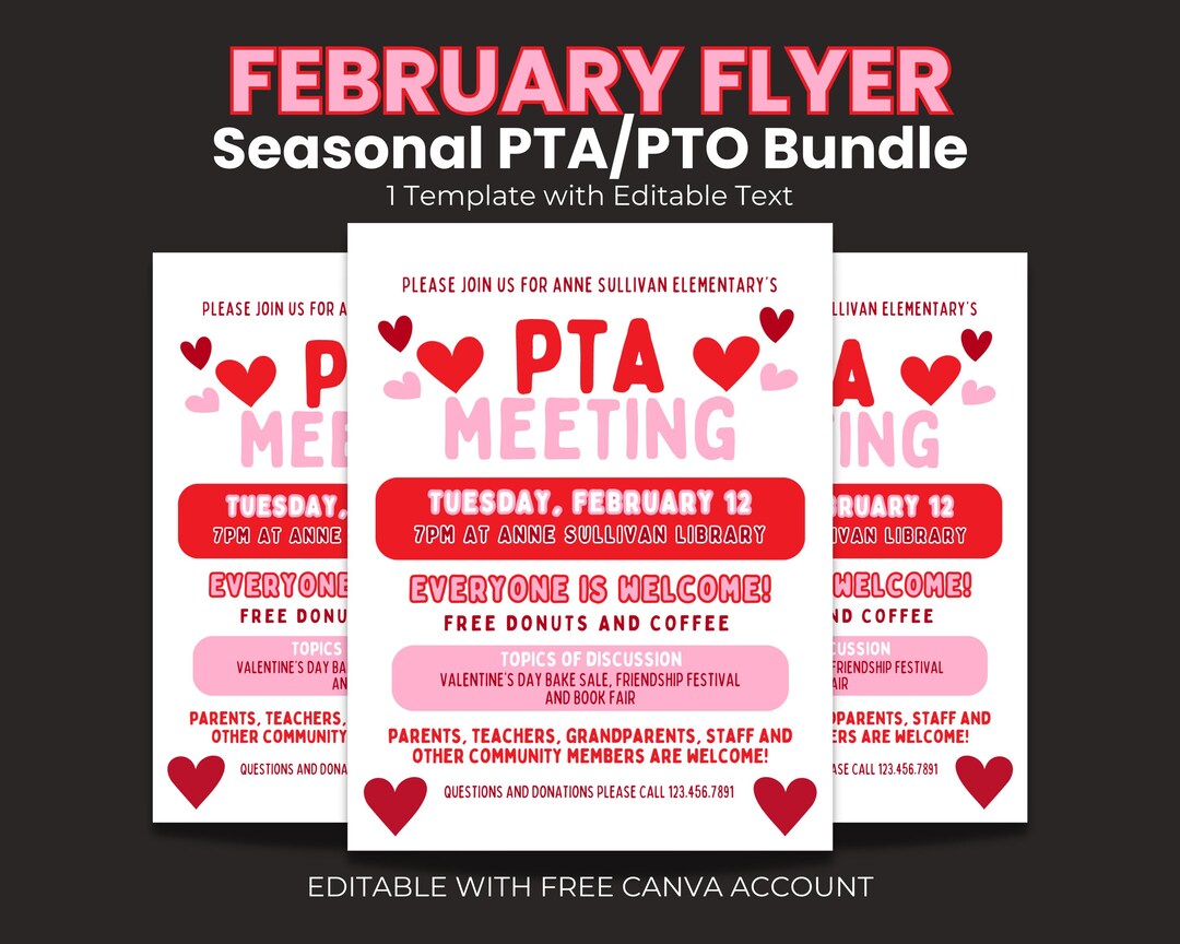 Editable February PTA PTO Meetings Flyer Template Printable Handout ...