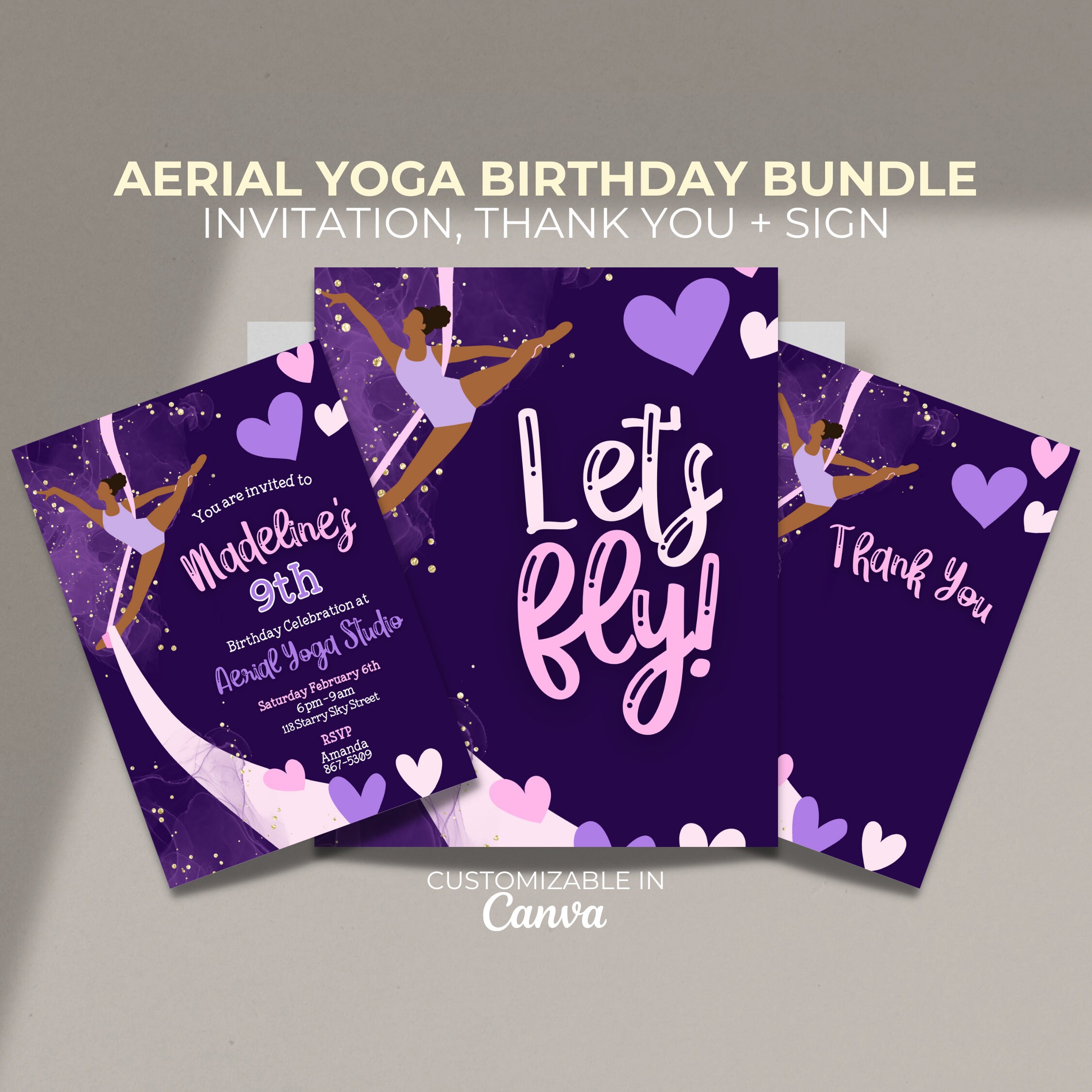 Aerial Yoga Editable Birthday Party Invitation Aerial Silk Etsy