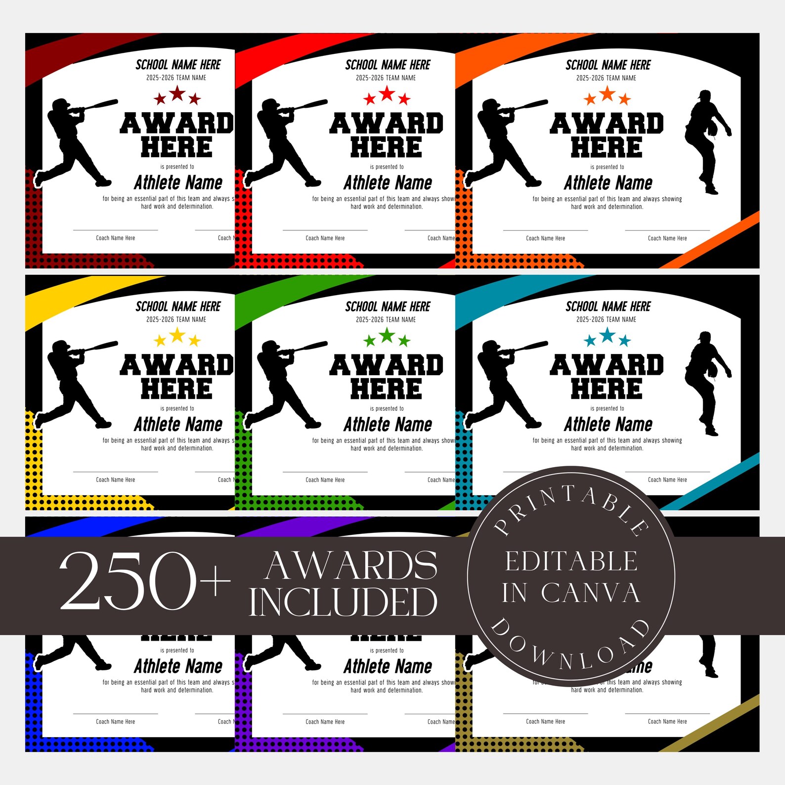 Personalized Baseball Award Certificates Editable Team Awards (PDF) - Etsy