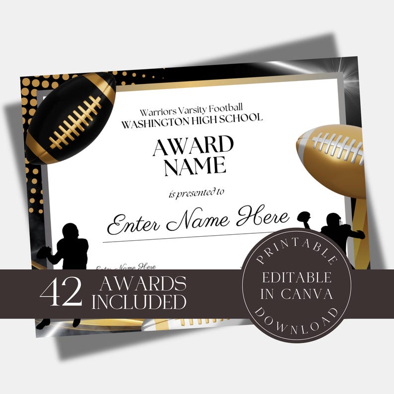 Editable Football Awards Template, Custom Football Award Certificates ...