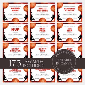 Basketball Award Certificate Bundle Editable Canva Templates (digital ...