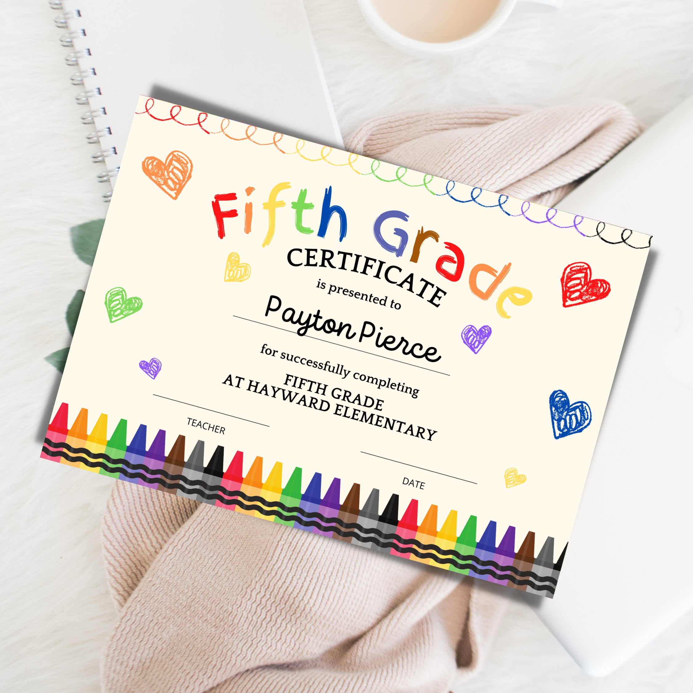 5th Grade Award Certificate Template, Editable Classroom Graduation ...