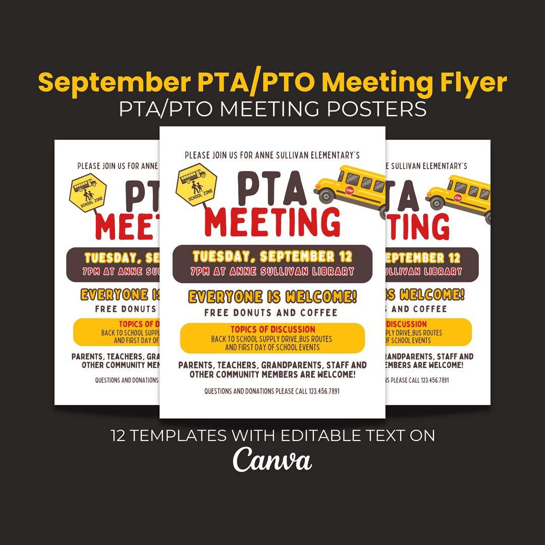 Editable September PTA PTO Meetings Flyer Template Printable Handout ...