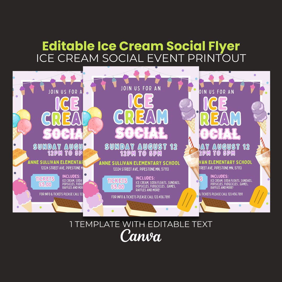 Editable Ice Cream Social Flyer, Printable Ice Cream Event, Summer Ice ...