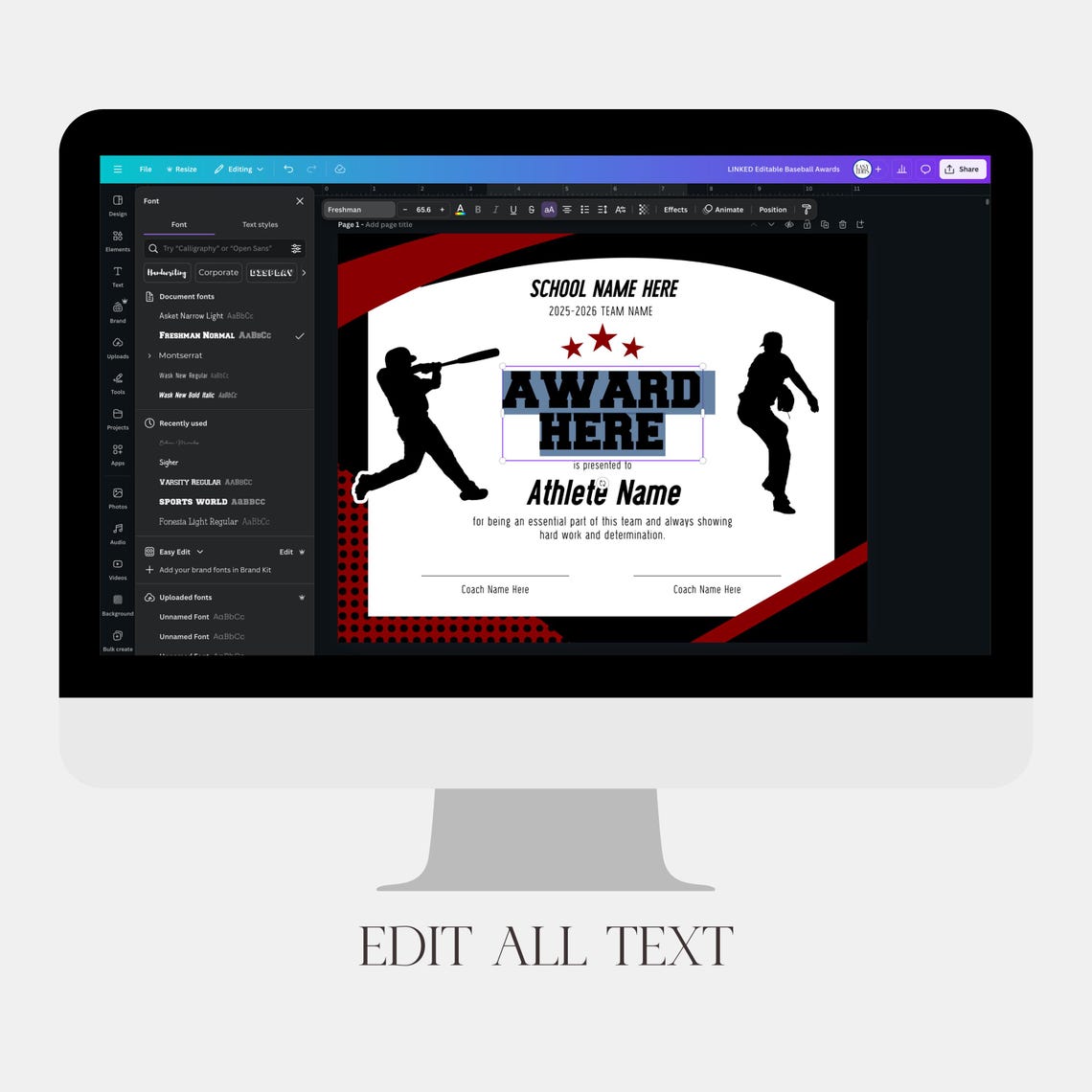 Personalized Baseball Award Certificates Editable Team Awards (PDF) - Etsy
