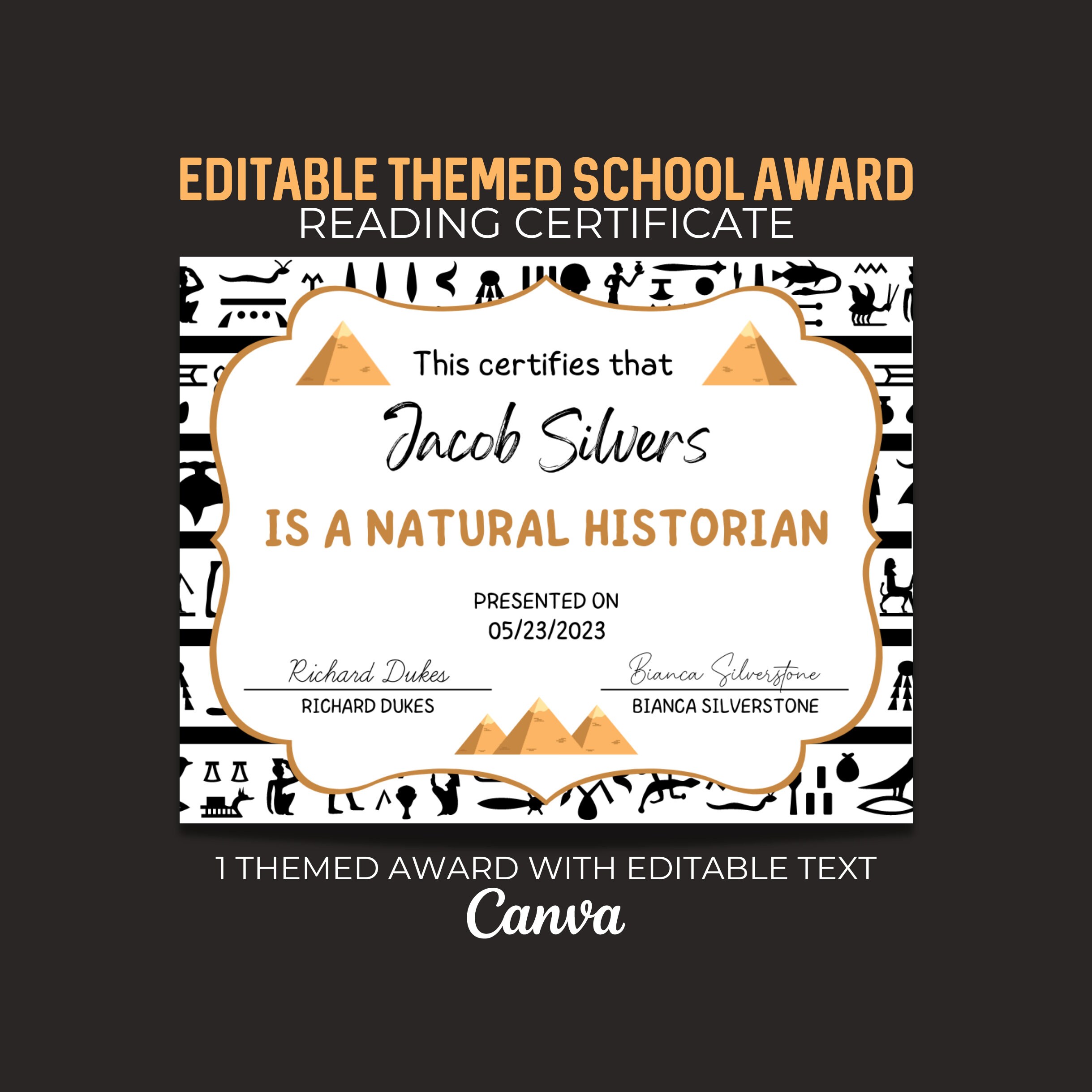 Editable School Certificate History Award Elementary Student - Etsy