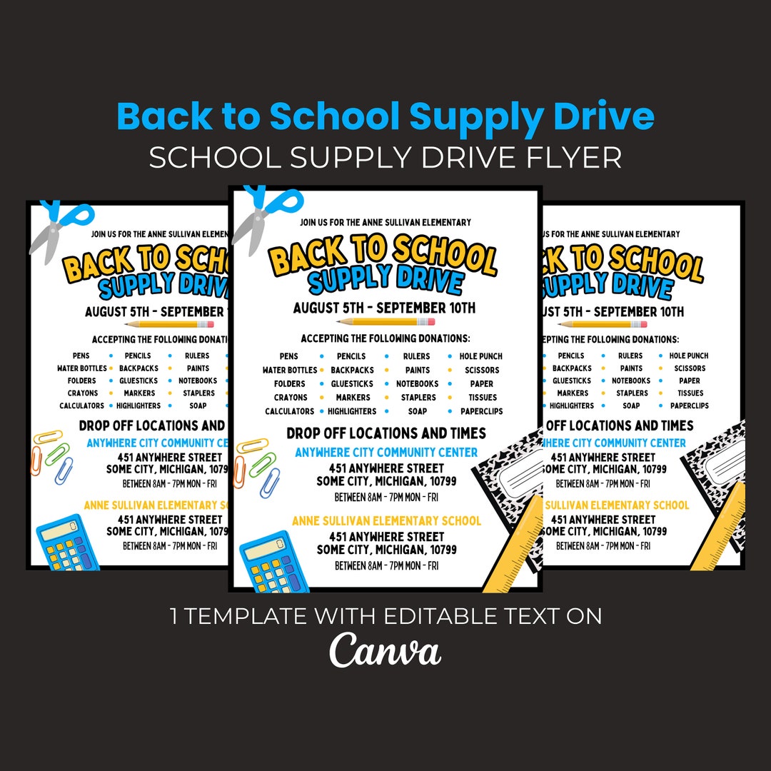 Editable Back to School Supply Drive Flyer, Printable Back to School ...
