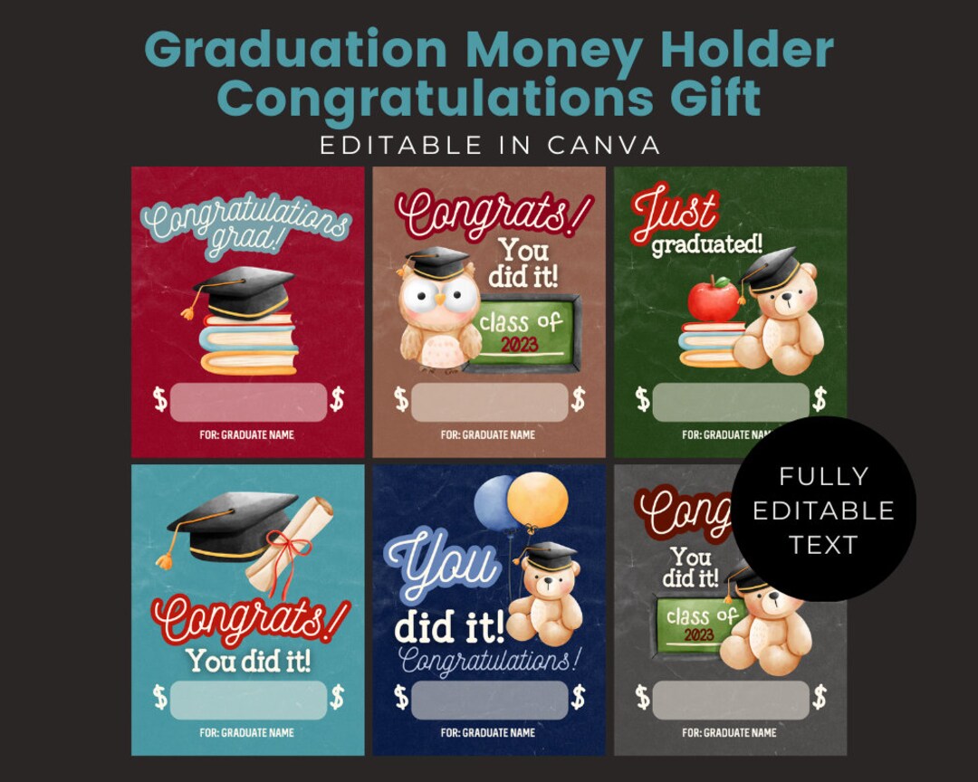 Editable Graduation Money Card, Money Card Holder PNG Bundle, Money ...