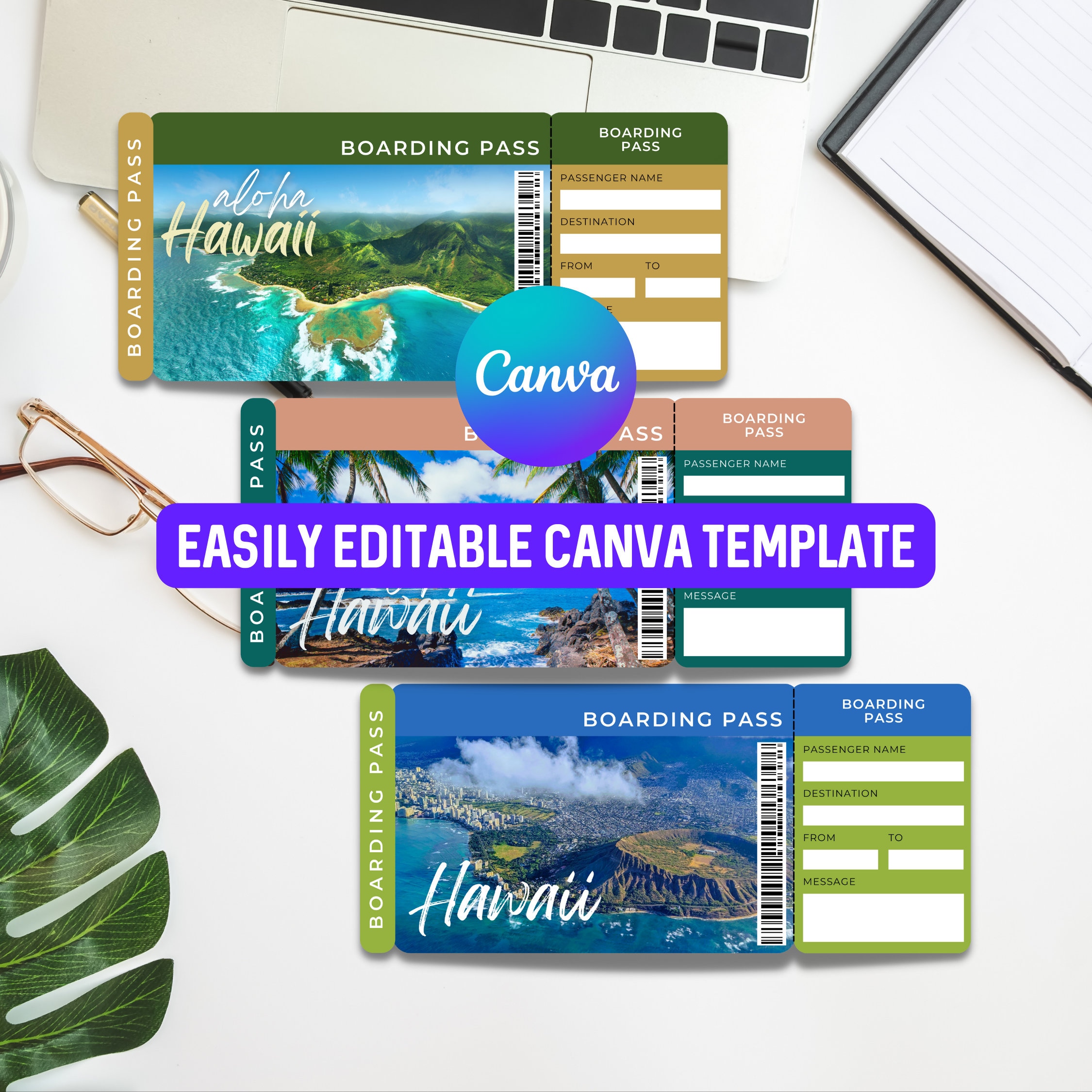 Editable Boarding Pass Hawaii Vacation Printable Ticket - Etsy Australia