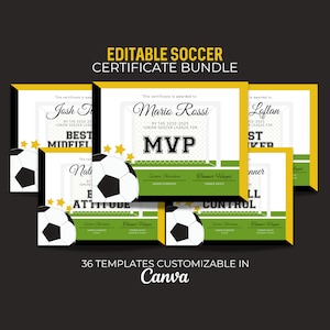 Editable Soccer Award Certificate Bundle, Editable Template, Team Party ...