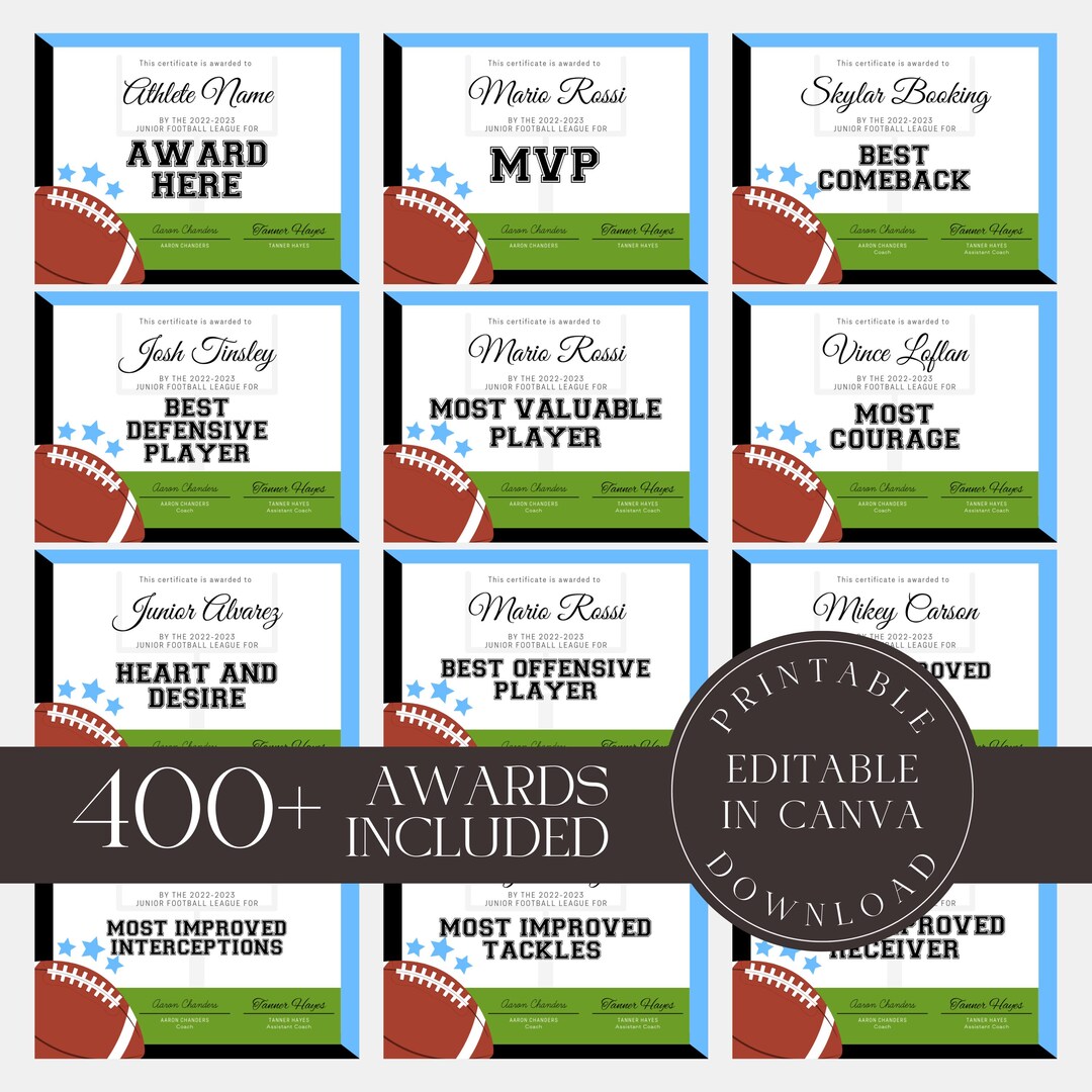 Editable Football Awards Template, Custom Football Award Certificates ...